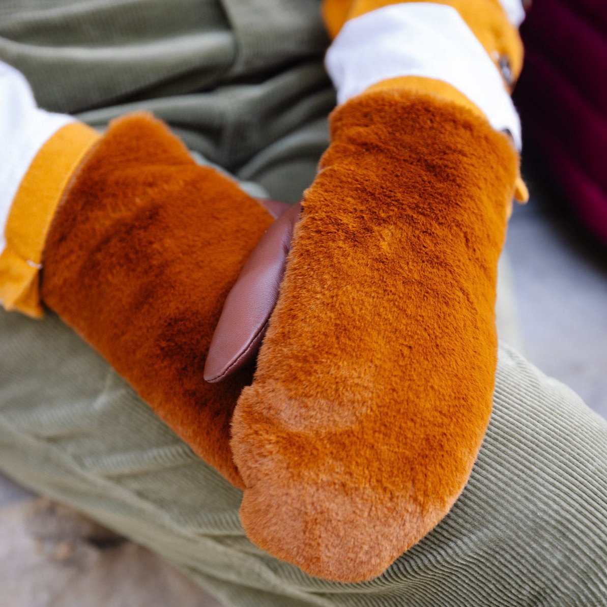 Cognac Brown Leather + Faux Fur Driving Mittens – Namakan Goods